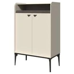 Highboard Inosign "Sofy Sideboard, Kommode, Anrichte, Schrank", pepper weiß, eiche melinga grau, B:81cm H:124cm T:43cm, Glas, MDF, Spanplatte, Sideboards, UV lackiert, Soft Close Funktion, Metallgestell in Anthrazit Dekor