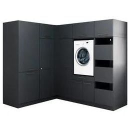 Mehrzweckschrank-Set LAUNDREEZY "Laundreezy, 9-tlg. Mehrzweckschrank-Set B/H/T 218/200/68 cm", anthrazit matt, B:218cm H:200cm T:68cm, Holzwerkstoff, Kastenmöbel-Sets, Breite 218 cm, Soft-Close-Funktion für Türen
