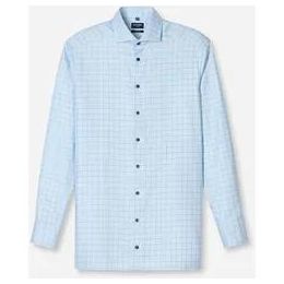 Langarmhemd OLYMP "Luxor modern fit", Herren, Gr. 43, N-Gr, bleu, Web, Obermaterial: 100% Baumwolle, 2-Knopf-Manschette, Hemden, modern fit, Businesshemd, Global-Kentkragen, kariert