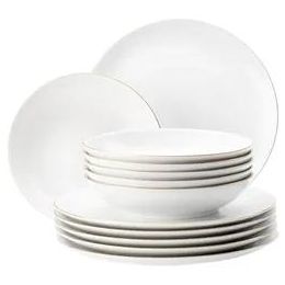 Tafelservice Seltmann Weiden "Tafelservice 12-teilig Amina Goldrand, Teller, Suppenteller", weiß, gold, 12 Stk., Porzellan, Geschirr-Sets, Speiseeller, Suppenteller, weiß, gold