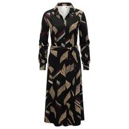 Blusenkleid Ragwear "Plantee Print", Damen, Gr. M (38), Normalgrößen, schwarz, Jersey, Material: 95% Viskose, 5% Elasthan, figurumspielend kniebedeckend, Rundhals, Ärmel ohne Ärmelschlitz, Kleider, Modisches Damenkleid mit Taillengürtel