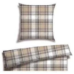 Bettwäsche Schiesser "Metor aus weichem Baumwollflanell mit Winterkaros", taupe, B/L: 135cm x 200cm, 1 Stk., 1 Stk., Feinbiber, B/L: 80cm x 80cm, 2 Stk., Feinbiber, Obermaterial: 100% Baumwolle, Bettwäsche, Made in Green