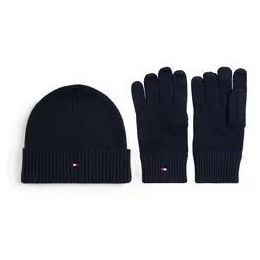 Beanie Tommy Hilfiger "TH FLAG BEANIE & GLOVE", Damen, space blau, Obermaterial: 95% Baumwolle, 5% Kaschmir, Mützen, Set aus Handschuhe und Mütze, in Geschenkbox