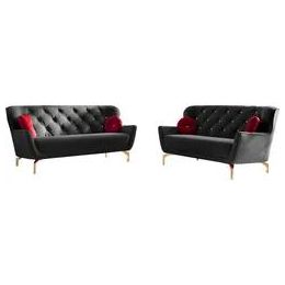 Sit & More Polstergarnitur SIT & MORE "Orient 3", schwarz (schwarz,), Samtoptik, 3-Sitzer + 2-Sitzer, 100% Polyester, Sitzmöbel-Sets, inkl. 4 Zierkissen mit Strass-Stein, goldfarbene Metallfüße