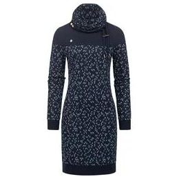 Sweatkleid Ragwear "Chloe Dress", Damen, Gr. XXL(44), Normalgrößen, blau (dunkelblau), 70% Baumwolle, 30% Polyester, tailliert ca. Mitte Oberschenkel, hoch geschlossener Ausschnitt, Ärmel ohne Ärmelschlitz Rippstrickbündchen, Kleider, stylisches Langarmkleid mit Ethnomuster