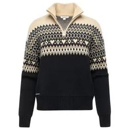 Norwegerpullover Ragwear "Norwie", Damen, Gr. XXL (44), schwarz, Strick, Material: 60% Baumwolle; 40% Acryl, Basic, gerade hüftlang, hoch geschlossener Ausschnitt, eng Rippstrickbündchen, Pullover, Norweger Damen Strickpullover Troyer mit Reißverschluss