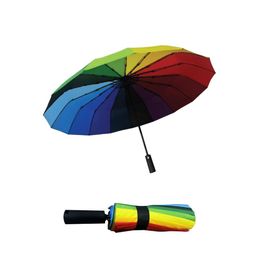 Yuhu Regenbogen Taschenregenschirm mit Automatik & 16-facher Verstrebung in Schwarz | Gr.: onesize