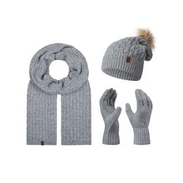 Rock Creek Schal Mütze Handschuhe Set in Grau | Gr.: onesize