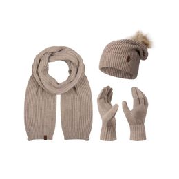 Rock Creek Schal Mütze Handschuhe Set in Beige | Gr.: onesize