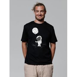 wat? Apparel T-Shirt Kleiner Astronaut mit Luftballon in Schwarz | Gr.: 46