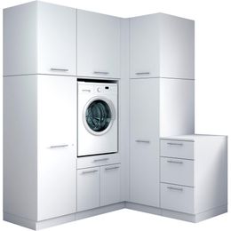 Mehrzweckschrank-Set LAUNDREEZY "Laundreezy, 7-tlg. Mehrzweckschrank-Set B/H/T 186/238/68 cm", weiß matt, B:186cm H:238cm T:68cm, Holzwerkstoff, Kastenmöbel-Sets, Breite 186 cm, Soft-Close-Funktion für Türen