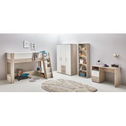 Jugendzimmer-Set Home Affaire "Schulkind Set »Rieke«", beige, B/H: 90cm x 200cm, Holzwerkstoff, Schlafzimmermöbel-Sets, Hochbett, Etagenbett, Ablagefach unter dem Bett, Blauer Engel