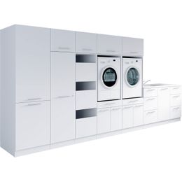 Mehrzweckschrank-Set LAUNDREEZY "Laundreezy, 12-tlg. Mehrzweckschrank-Set B/H/T 445/200/68 cm", weiß matt, B:445cm H:238cm T:68cm, Holzwerkstoff, Kastenmöbel-Sets, Breite 445 cm, Soft-Close-Funktion für Türen