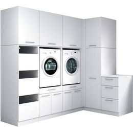 Mehrzweckschrank-Set LAUNDREEZY "Laundreezy, 9-tlg. Mehrzweckschrank-Set B/H/T 253/238/68 cm", weiß matt, B:253cm H:238cm T:68cm, Holzwerkstoff, Kastenmöbel-Sets, Breite 253 cm, Soft-Close-Funktion für Türen
