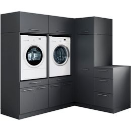Mehrzweckschrank-Set LAUNDREEZY "Laundreezy, 7-tlg. Mehrzweckschrank-Set B/H/T 203/200/68 cm", anthrazit matt, B:203cm H:200cm T:68cm, Holzwerkstoff, Kastenmöbel-Sets, Breite 203 cm, Soft-Close-Funktion für Türen