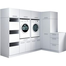Mehrzweckschrank-Set LAUNDREEZY "Laundreezy, 9-tlg. Mehrzweckschrank-Set B/H/T 253/200/68 cm", weiß matt, B:253cm H:200cm T:68cm, Holzwerkstoff, Kastenmöbel-Sets, Breite 253 cm, Soft-Close-Funktion für Türen