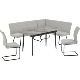 Eckbankgruppe OTTO HOME "Stevian", grau, grau,, Struktur (100% Polyester), Bank Recamiere rechts, FSC-zertifizierter Holzwerkstoff, Keramik, Metall, Polyester, Polywood, Sitzmöbel-Sets, Holz, Strukturstoffbezug, Freischwingerstühle, gesteppten Bänken