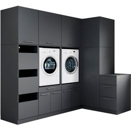 Mehrzweckschrank-Set LAUNDREEZY "Laundreezy, 9-tlg. Mehrzweckschrank-Set B/H/T 253/238/68 cm", anthrazit matt, B:253cm H:238cm T:68cm, Holzwerkstoff, Kastenmöbel-Sets, Breite 253 cm, Soft-Close-Funktion für Türen