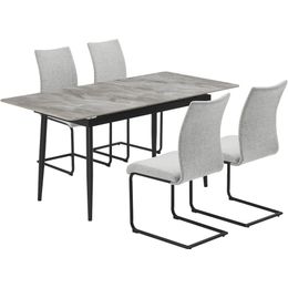 Essgruppe OTTO HOME "Stevian", grau, grau,, Struktur (100% Polyester), FSC-zertifizierter Holzwerkstoff, Keramik, Metall, Polyester, Polywood, Sitzmöbel-Sets, Holz, Strukturstoffbezug, Freischwingerstühle, gesteppten Bänken