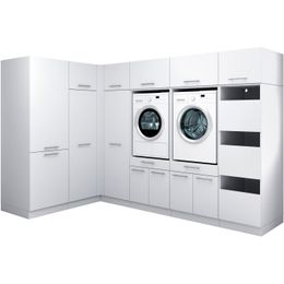 Mehrzweckschrank-Set LAUNDREEZY "Laundreezy, 11-tlg. Mehrzweckschrank-Set B/H/T 285/200/68 cm", weiß matt, B:285cm H:200cm T:68cm, Holzwerkstoff, Kastenmöbel-Sets, Breite 285 cm, Soft-Close-Funktion für Türen