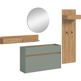 Garderoben-Set Inosign "EVRID, 4-teilig, Breite 205 cm, individuell hängbar & erweiterbar", salbei nb, artisan oak nb, B:205cm H:197cm T:32cm, Spanplatte, Kastenmöbel-Sets, Garderobenkombination, Garderobe, Wandgarderobe, Flur, Diele