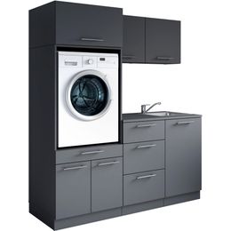 Mehrzweckschrank-Set LAUNDREEZY "Laundreezy, 6-tlg. Mehrzweckschrank-Set B/H/T 168/238/68 cm", anthrazit matt, B:168cm H:200cm T:68cm, Holzwerkstoff, Kastenmöbel-Sets, Breite 168 cm, Soft-Close-Funktion für Türen