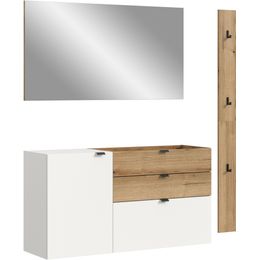 Garderoben-Set Inosign "Oran", weiß, B:158cm H:194cm T:37cm, Spanplatte, Kastenmöbel-Sets, Oran, Evoke Oak, Garderobenset, Spiegel, Schrank, Paneel mit Haken