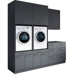 Mehrzweckschrank-Set LAUNDREEZY "Laundreezy, 8-tlg. Mehrzweckschrank-Set B/H/T 238/238/68 cm", anthrazit matt, B:236cm H:238cm T:68cm, Holzwerkstoff, Kastenmöbel-Sets, Breite 238 cm, Soft-Close-Funktion für Türen