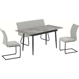 Essgruppe OTTO HOME "Stevian", grau, grau,, Struktur (100% Polyester), FSC-zertifizierter Holzwerkstoff, Keramik, Metall, Polyester, Polywood, Sitzmöbel-Sets, Holz, Strukturstoffbezug, Freischwingerstühle, gesteppten Bänken