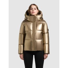 Steppjacke Khujo "DEVINA2 SHINY", Damen, Gr. L (40), gold, Steppware, Obermaterial: 100% Polyester. Futter: 100% Nylon. Wattierung: 100% Polyester, glänzend, unifarben, hüftlang, Jacken, abnehmbare Kapuze, Windschutzblende mit Magnetverschluss