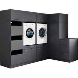 Mehrzweckschrank-Set LAUNDREEZY "Laundreezy, 9-tlg. Mehrzweckschrank-Set B/H/T 253/200/68 cm", anthrazit matt, B:253cm H:200cm T:68cm, Holzwerkstoff, Kastenmöbel-Sets, Breite 253 cm, Soft-Close-Funktion für Türen