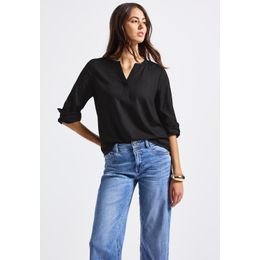 Langarmbluse Street One, Damen, Gr. 38, schwarz, Web, Obermaterial: 100% Viskose, bequem Po-bedeckend, Rundhals, 1-Knopf-Manschette, Blusen, im Tunika-Stil