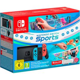 NINTENDO SWITCH Konsolen-Set »Neon-Rot/Neon-Blau + Switch Sports + 12 Mon. Online« 32 GB neonrot/neonblau Spieler können bis zu acht...