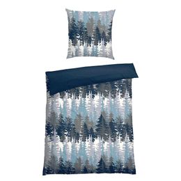 Schiesser Wendebettw&auml;sche &raquo;Smilla inspiriert von schneebedeckter Winterlandschaft&laquo; 2 Stk. tlg. Made in Green blau Feinbiber, Obermaterial: 100% Baumwolle