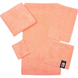 Ross Waschhandschuh &raquo;Cashmere feeling&laquo; mit Wellen-Bord&uuml;re orange Frottier, Baumwolle