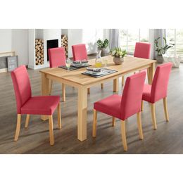 Home Affaire Essgruppe Set, 7 Stk. tlg. rot + Gestell aus Massivholz