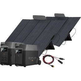 EcoFlow Solaranlage &raquo;Delta Pro Powerstation mit 2 x 400W Solarmodul&laquo; mit 3, 6kWh Zusatzbatterie, Plug and play schwarz 4-seitig aufgebaut