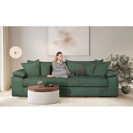 Home Affaire Big-Sofa »Soft&Cosy XL, B: 246 cm« Mega-Sofa, Cord oder Chenille-Struktur, mit Federkern & 4 Zierkissen dunkelgrün