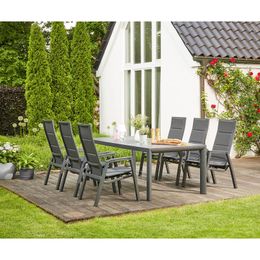 siena GARDEN Garten-Essgruppe »Milano / Ancona« Set, bestehend aus 6 Sesseln und 1 Tisch 220x100cm, 7 Stk. tlg. aus pulverbeschichtetem Aluminium,...