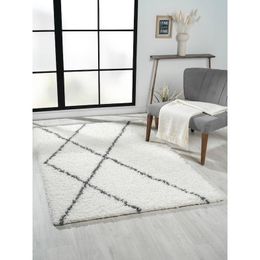 MyFlair M&Ouml;BEL & ACCESSOIRES Hochflor-Teppich &raquo;My Shaggy Raute&laquo; rechteckig 37 mm H&ouml;he Shaggy, Scandi Rauten Design, leicht gl&auml;nzend, extra flauschig...