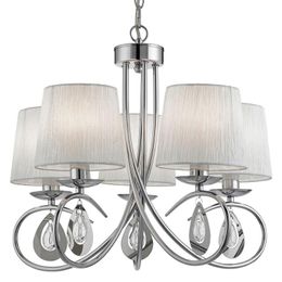 Searchlight Kronleuchter »Angelique 5Lt Pendant - Chrome, Clear Glass & White Fabric« E14 1 Stk. Chrom und Weiß