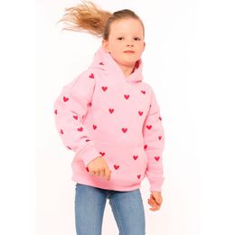 Zwillingsherz Hoodie »"Hearts" Kids«, mit gestickten Herzen allover für Mädchen pink 146/152 146/152 Kinder-Sweater mit Kapuze