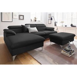 COTTA Polstergarnitur »Caluso L-Form« 2 Stk. tlg. Set bestehend aus: Ecksofa mit Kopfteilverstellung & Hocker schwarz +