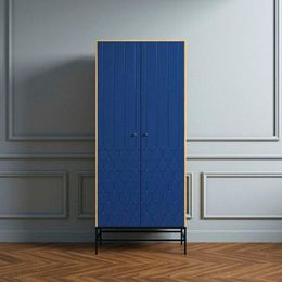 Andas Dreht&uuml;renschrank Fr&auml;sungen in den Fronten, goldene Griffe, Breite 80 cm, FSC blau FSC -zertifizierter Holzwerkstoff, Spanplatte
