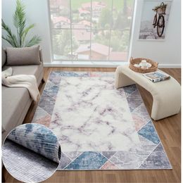 MyFlair Teppich &raquo;Raven&laquo; rechteckig 10 mm H&ouml;he bedruckt, Marmor-Optik, In- & Outdoor geeignet, waschbar beige Polyester