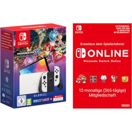 NINTENDO SWITCH Spielekonsole »Switch OLED + Mario Kart 8 Deluxe + 12-monatige Einzelmitgliedschaft« 64 GB + 12 Monate Online weiß Schließe die...