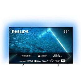 Philips OLED-Fernseher »55OLED707/12« 139 cm/55 ′′ Android TV Smart-TV silber P5 Intelligent Picture Engine mit KI
