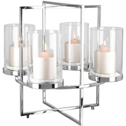 Fink Kerzenleuchter &raquo;NORMAN, Weihnachtsdeko, 4-flammig, Adventsleuchter&laquo; aus Edelstahl und Glas - H&ouml;he 43 cm x &Oslash; 46 cm silberfarben