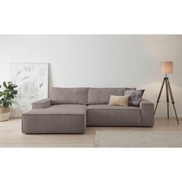 Home Affaire Ecksofa »SHERWOOD Schlafsofa 267 cm, L-Form, « Schlaffunktion mit Bettkasten (210x136 cm), Cord, Vintage, Samtvelours Taupe