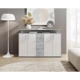 HBZ-MEBLE HBZ Sideboard »Drivno Sideboard, B/H/T 139x90x34 cm« 1 Stk. tlg. Breite 139cm, Kugelauszug, Einlegeböden verstellbar, 3 Schubkästen beton / weiß...